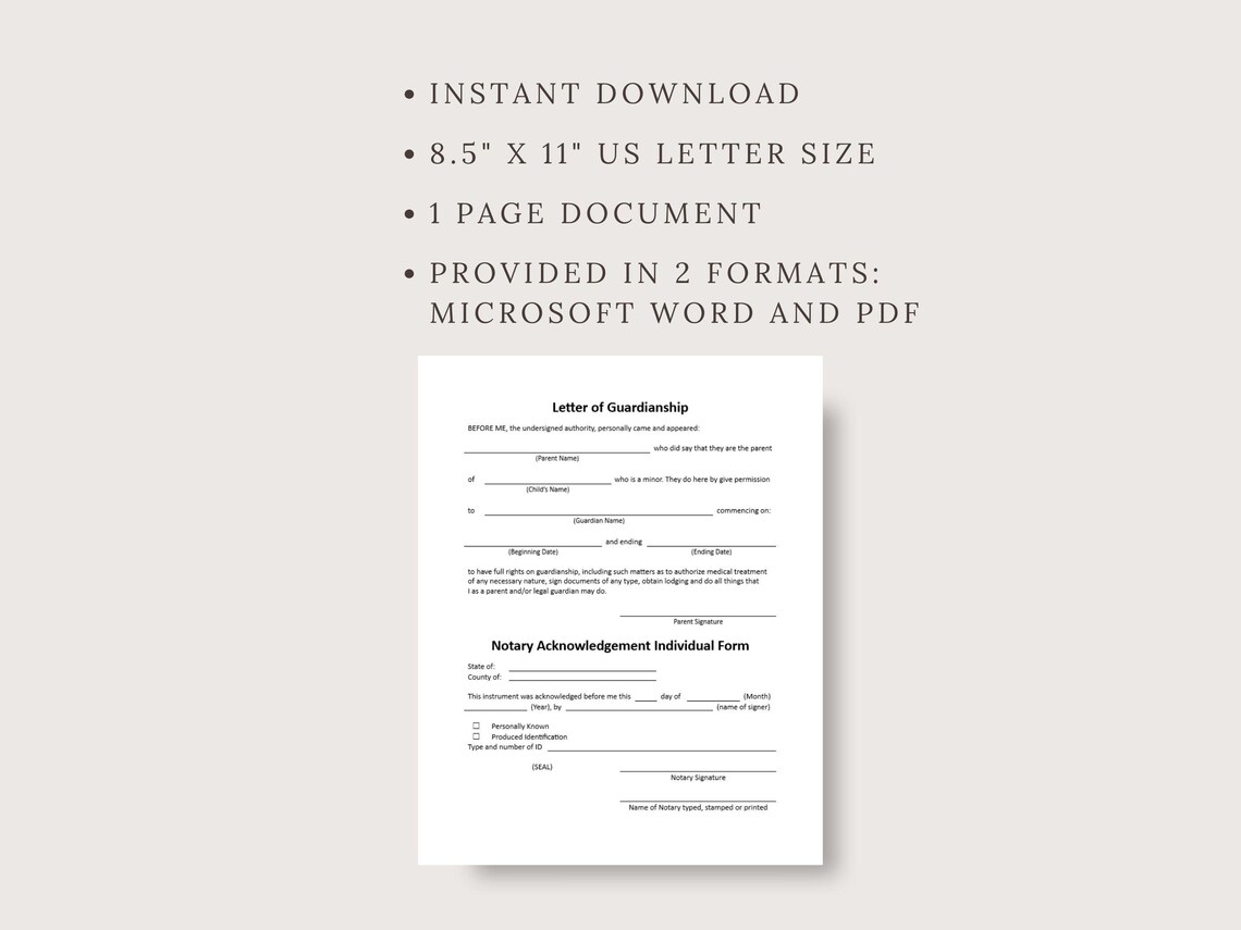 Letter of Guardianship, Notary Letter, Guardianship, Notary Form ...