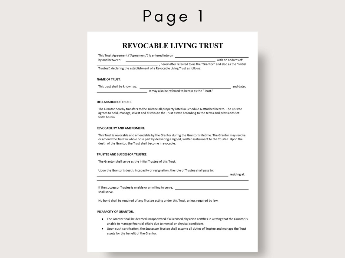 Revocable Living Trust, Estate Planning, Living Trust Template, Trust ...
