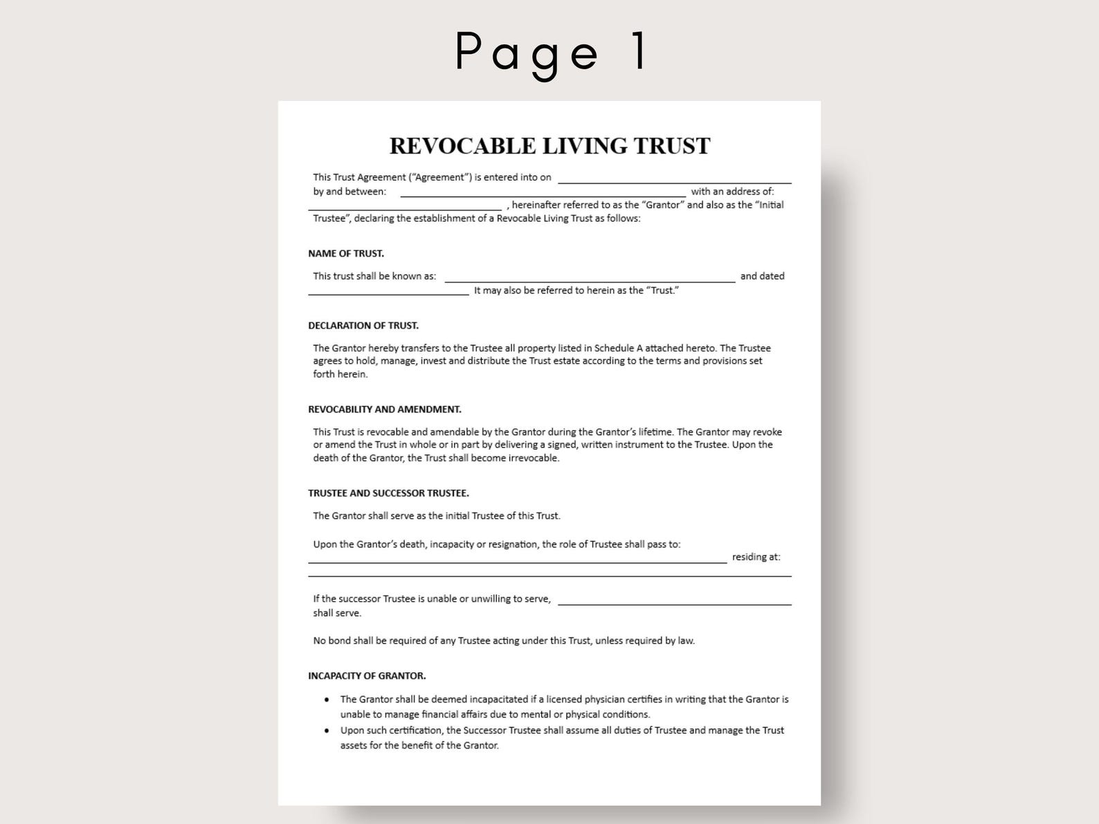 Revocable Living Trust, Estate Planning, Living Trust Template, Trust ...