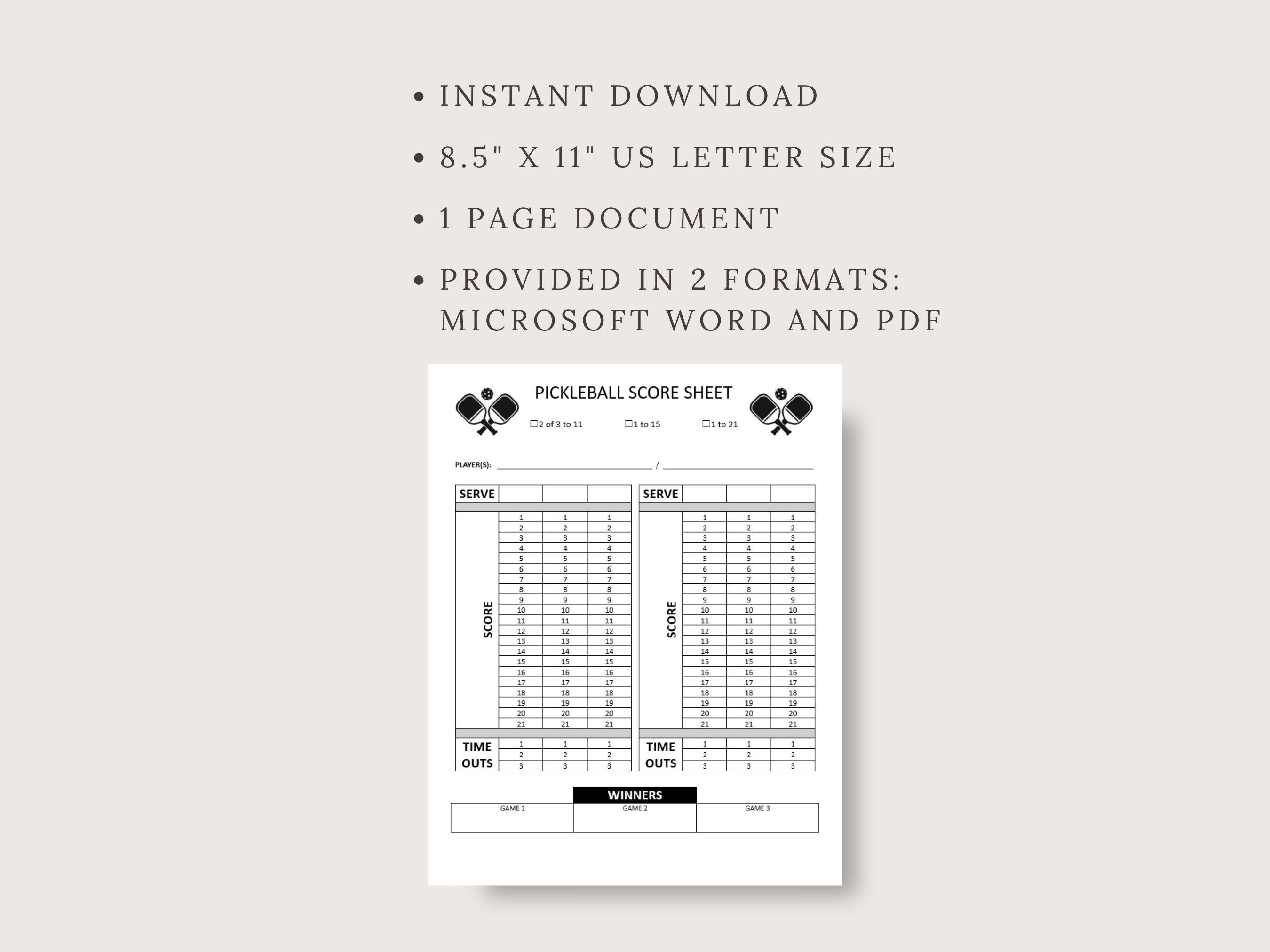 Pickleball Scoring, Pickleball Scorecard, Court Score Game, Pickleball ...
