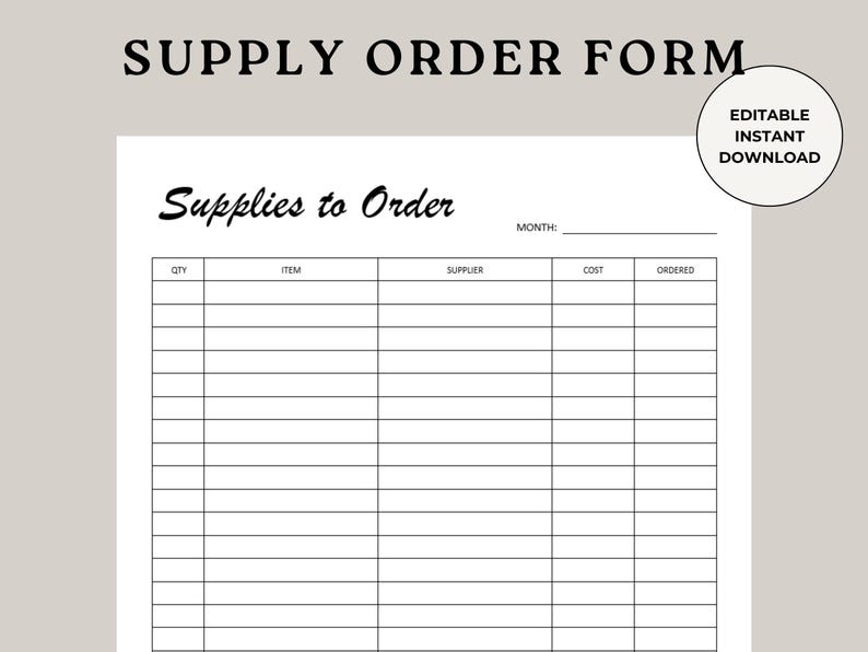 Supply Order Form, Product Inventory, Supply Inventory, Inventory Sheet ...