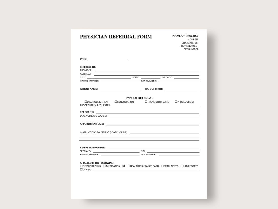 Physician Referral Form, Primary Care Clinic, Doctor Office Form ...