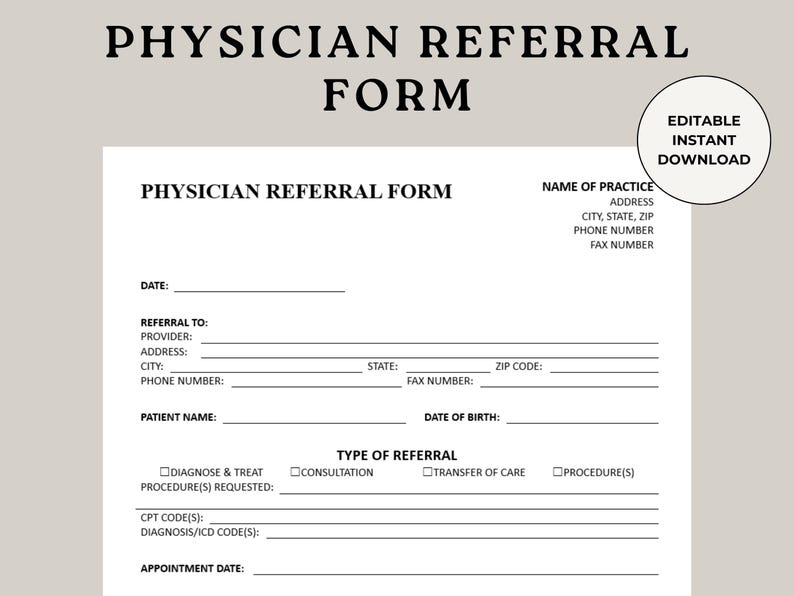 Physician Referral Form, Primary Care Clinic, Doctor Office Form ...