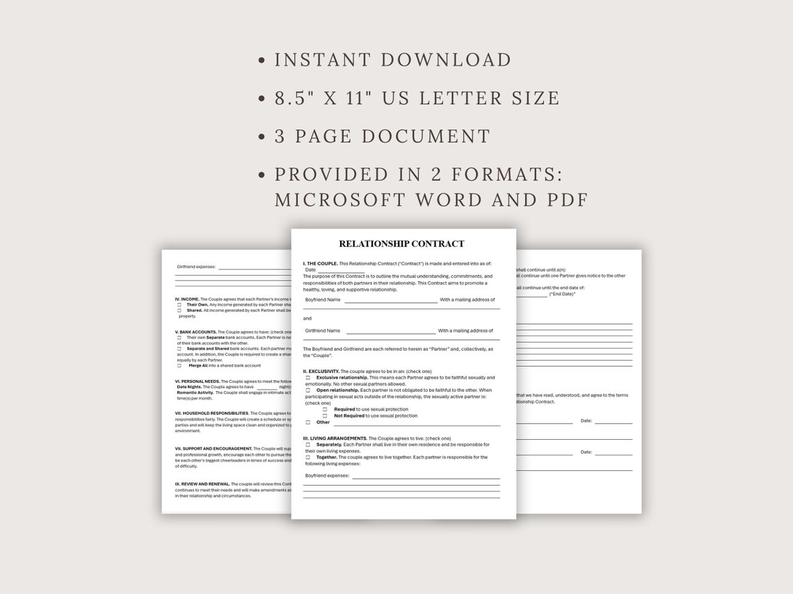 Couples Relationship Contract Template: Communication & Rules (digital ...