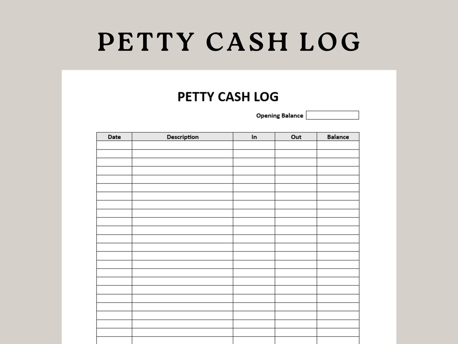 Petty Cash Log Template: Printable Accounting Ledger (PDF & Word) - Etsy