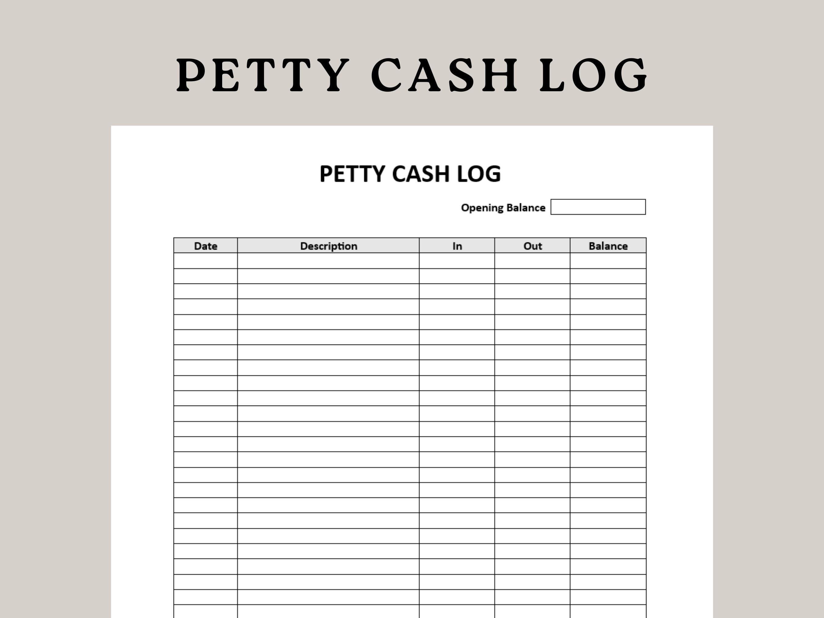 Petty Cash Log Template: Printable Accounting Ledger (PDF & Word) - Etsy