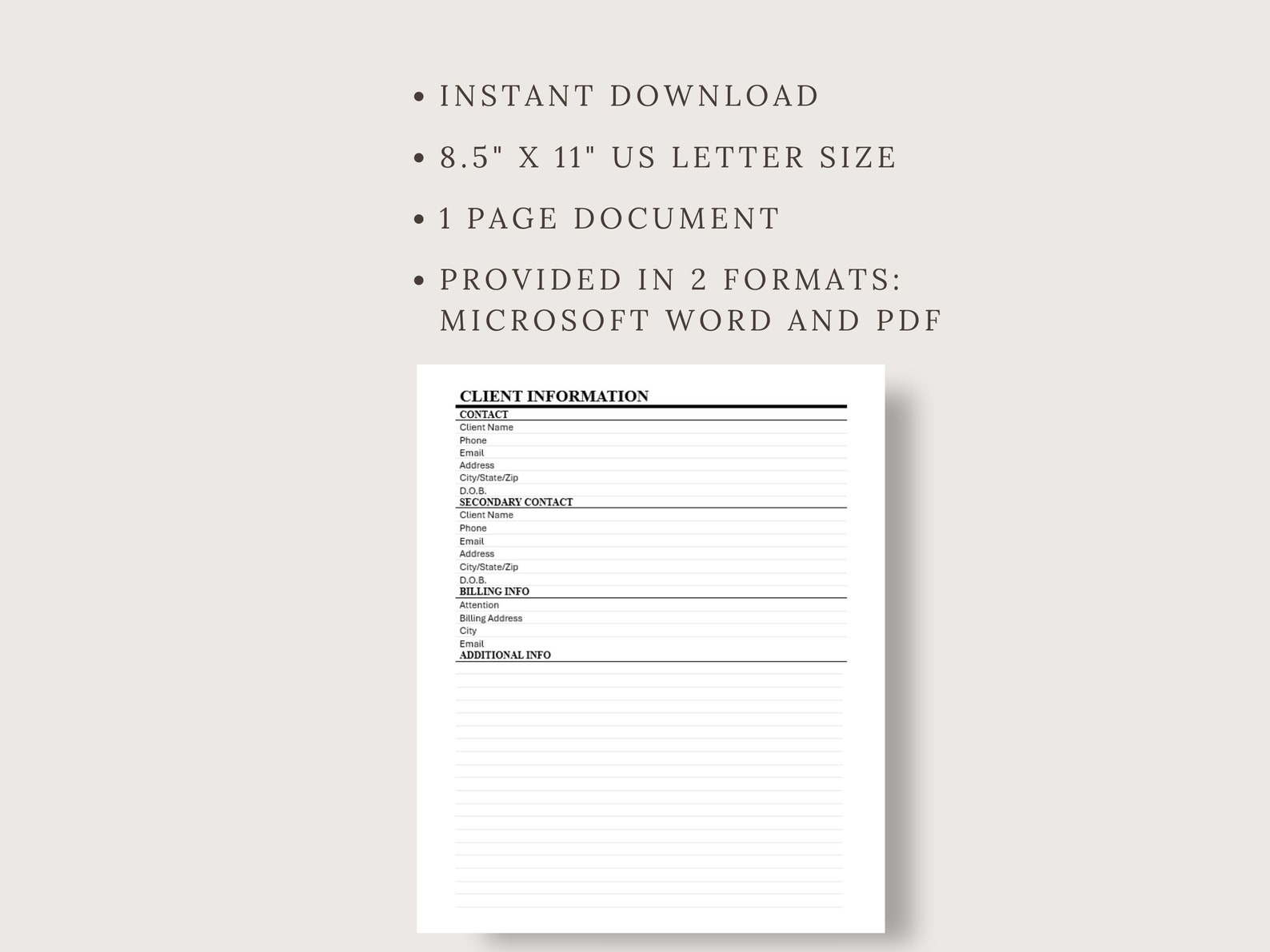 Client Information Form Template: Customizable Client Intake (digital ...