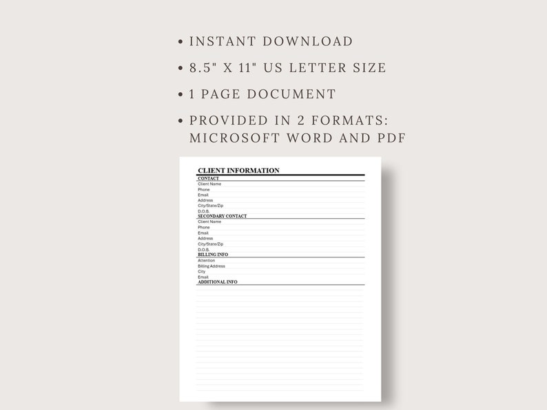 Client Information Form Template: Customizable Client Intake (digital ...