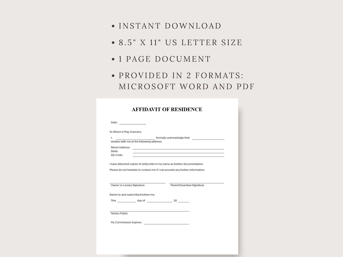 Proof of Residency, Proof of Residence, Notary Form, Proof Letter ...