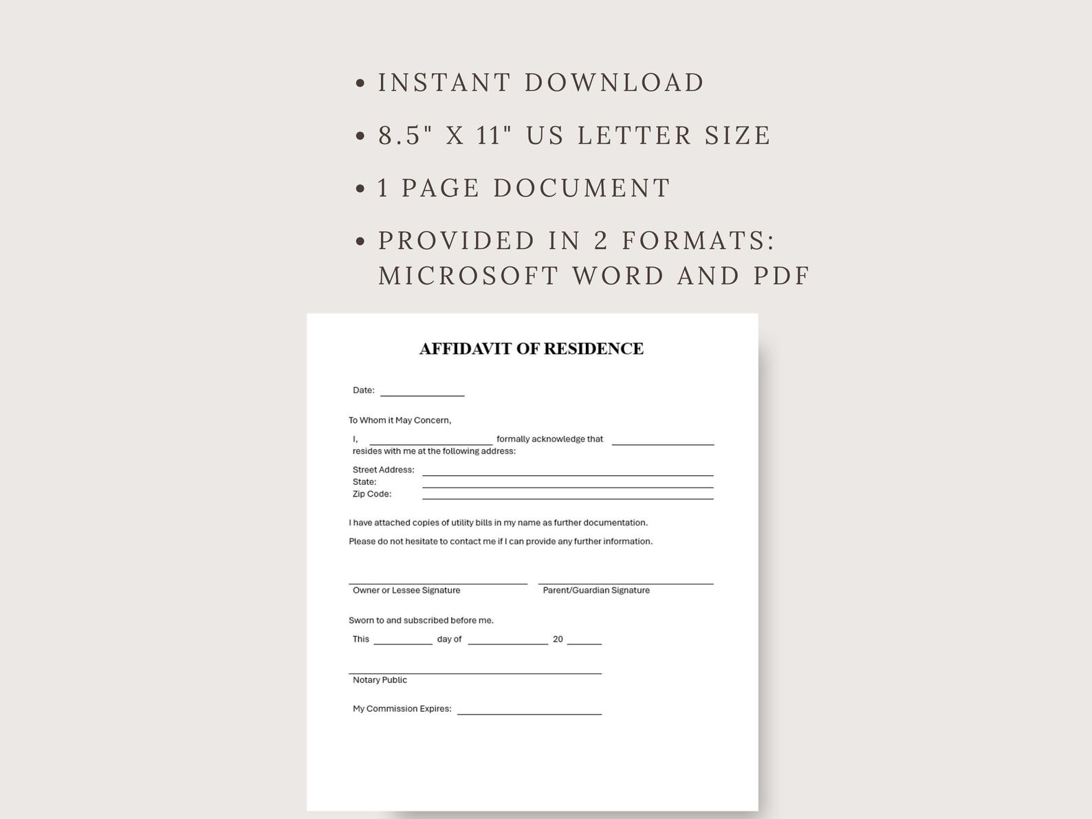 Proof of Residency, Proof of Residence, Notary Form, Proof Letter ...