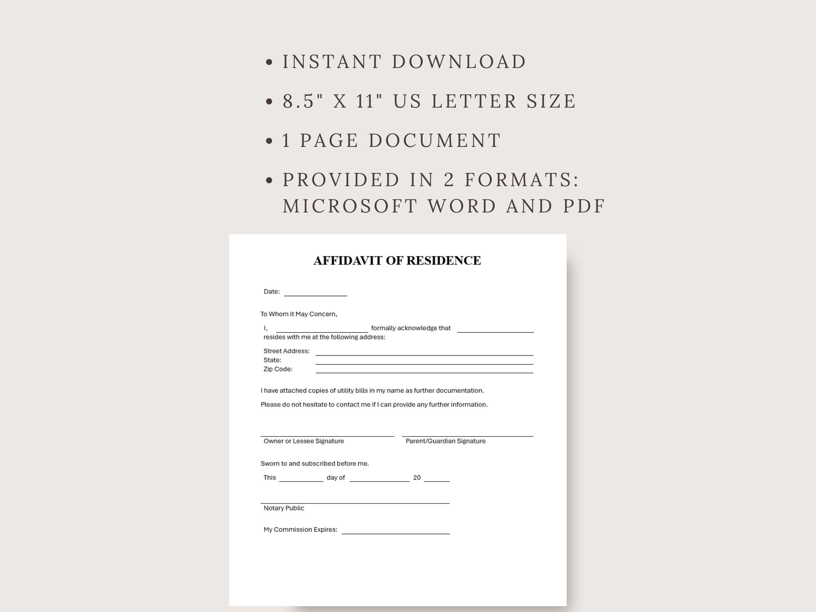 Proof of Residency, Proof of Residence, Notary Form, Proof Letter ...