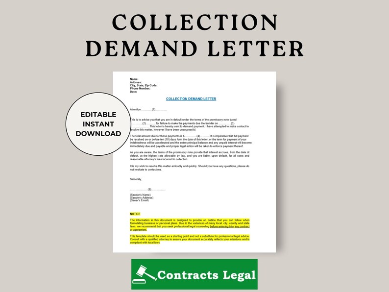 Demand Letter, Demand Letter Template, Editable Demand Letter, Legal ...