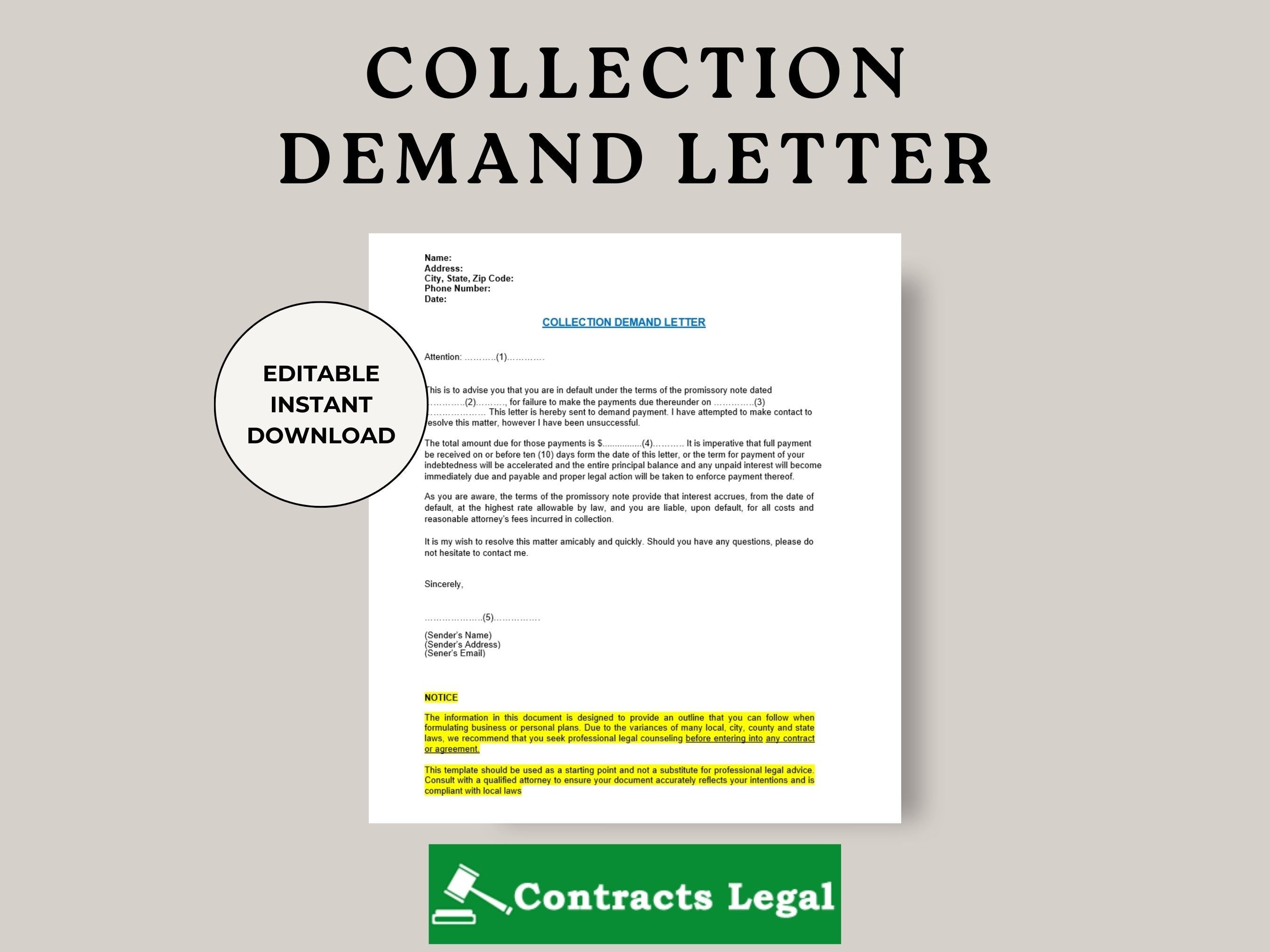 Demand Letter, Demand Letter Template, Editable Demand Letter, Legal ...