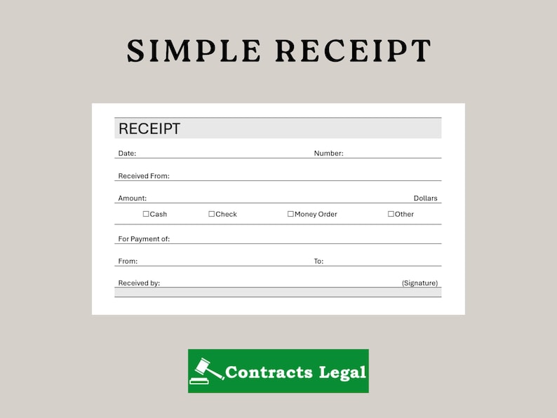 Simple Receipt Template: Printable Cash/rental Payment (digital ...