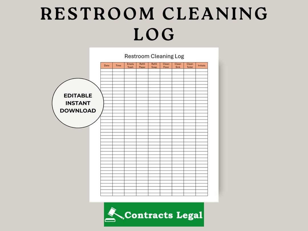 Restroom Cleaning Log, Cleaning Restroom Checklist, Cleaning Forms ...