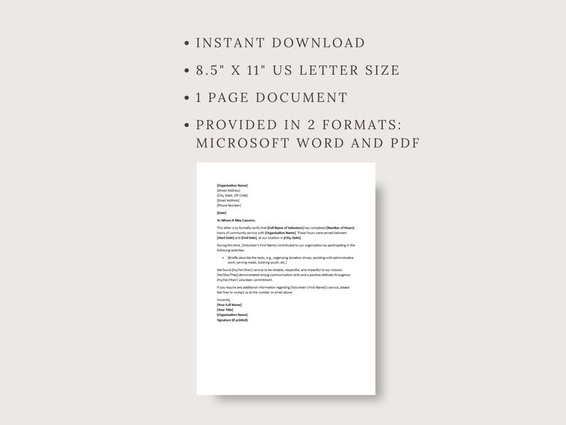 Community Service Verification Letter Template: Editable Volunteer Form ...