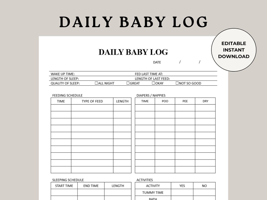 Daily Baby Log, Nanny Form, Caretaker Tracker, Babysitter Report ...