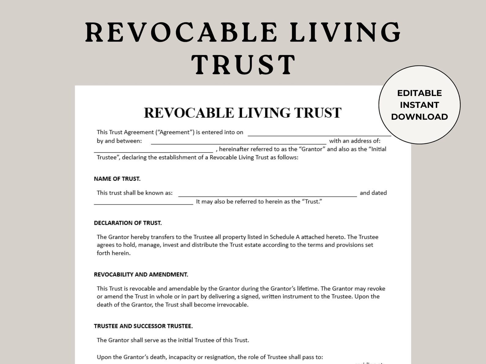 Revocable Living Trust, Estate Planning, Living Trust Template, Trust ...