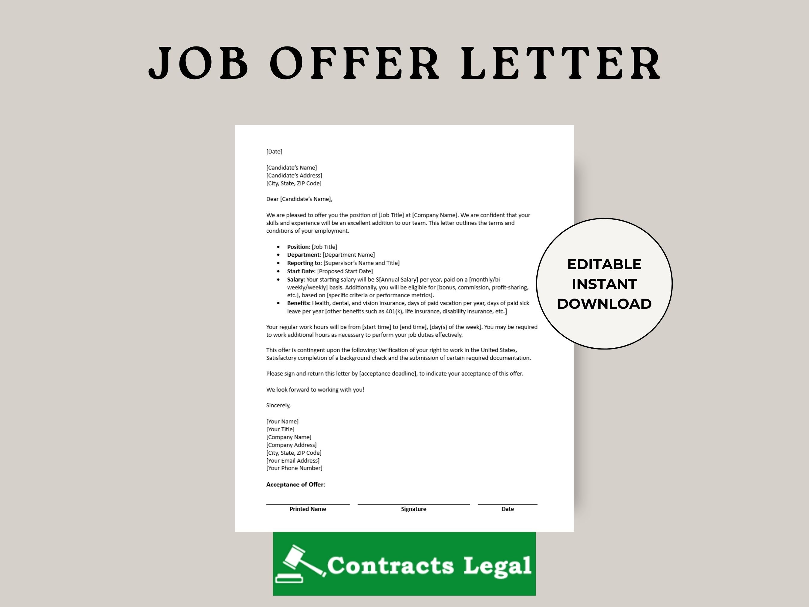 Job Offer Letter, Employment Offer, New Hire Template, Employee Contract, HR Forms, Job Offer ...