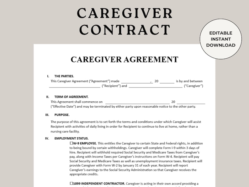 Caregiving Contract, Homecare Agreement, Caregiving Services, Caregiver ...