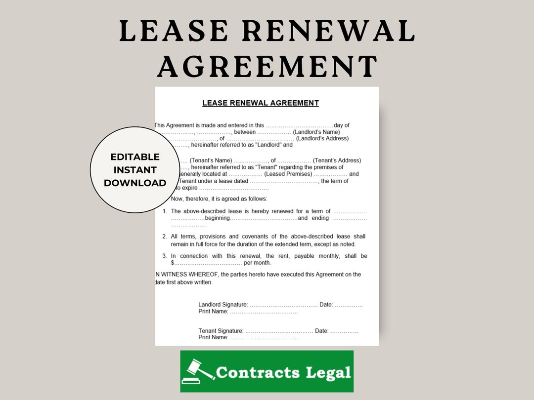 Lease Renewal Agreement, Lease Extension Contract, Lease Extension ...