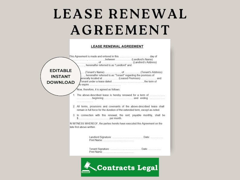 Lease Renewal Agreement, Lease Extension Contract, Lease Extension ...
