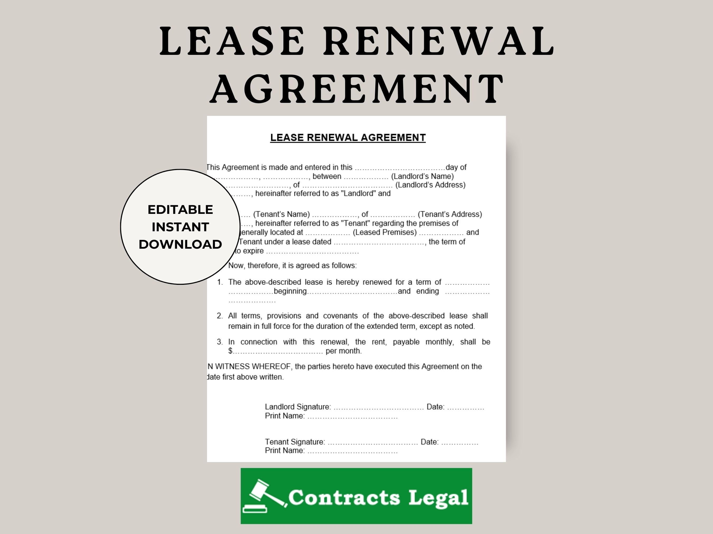 Lease Renewal Agreement, Lease Extension Contract, Lease Extension ...