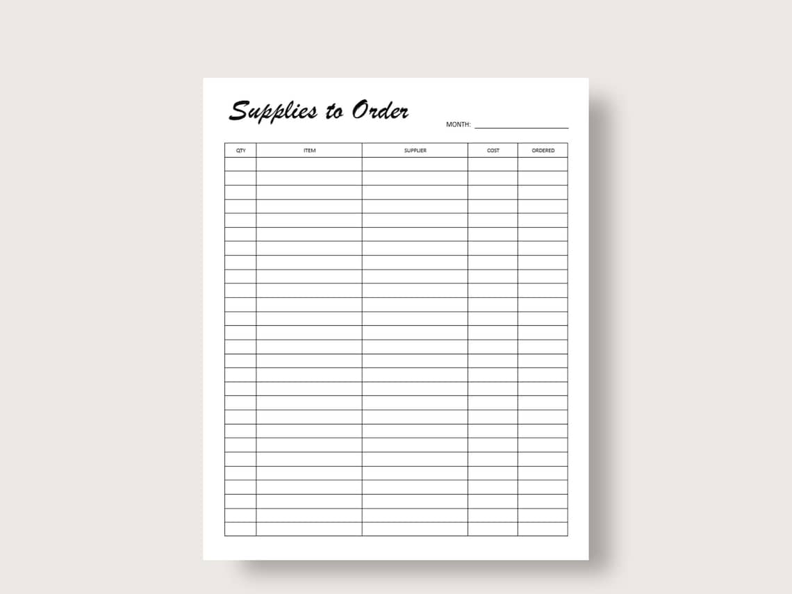 Supply Order Form, Product Inventory, Supply Inventory, Inventory Sheet ...