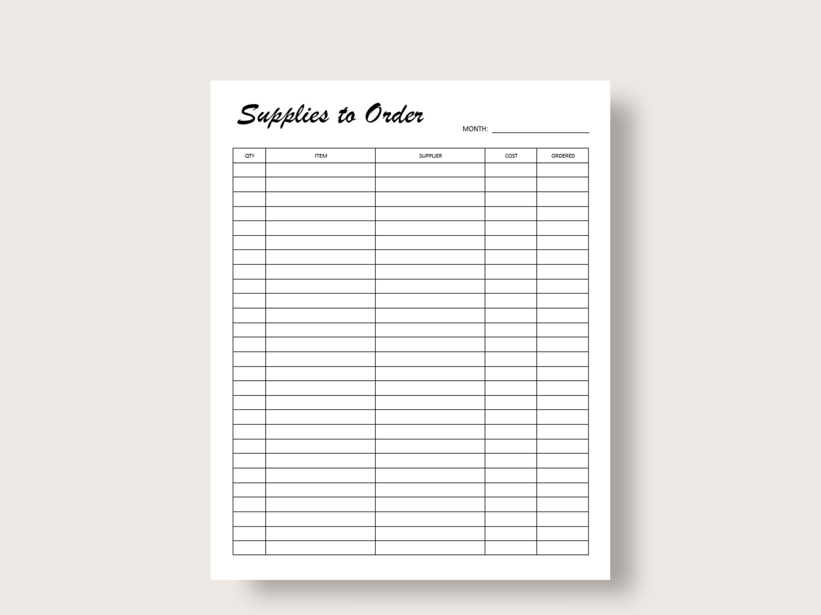 Supply Order Form, Product Inventory, Supply Inventory, Inventory Sheet ...