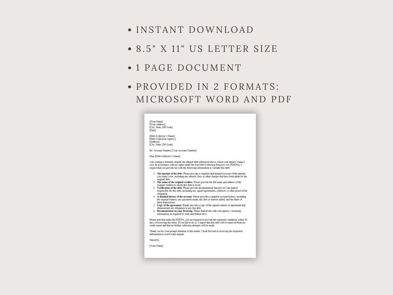 Debt Collection Dispute Letter, Debt Dispute Letter, Debt Validation ...
