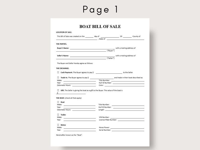 Boat Bill of Sale, Bill of Sale Form, Transfer Ownership, Sale Form ...