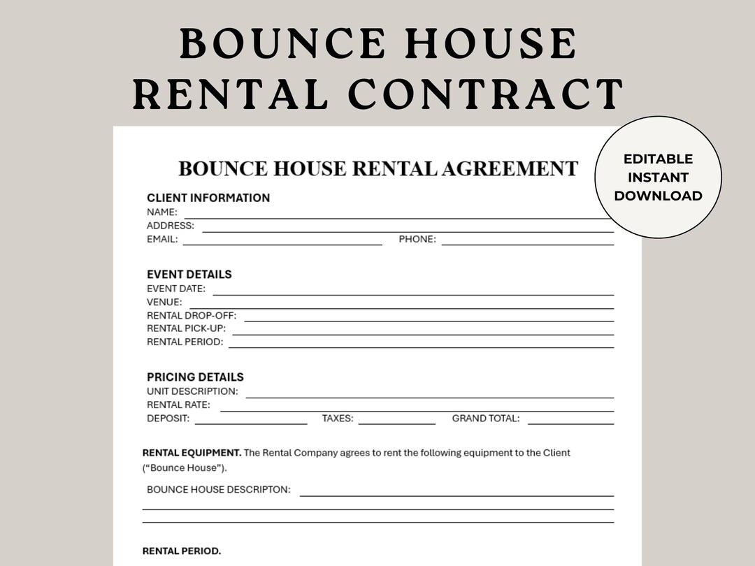 Bounce House Rental Contract Template: Inflatable Business Form ...