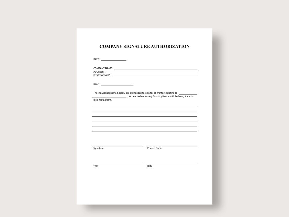 Editable Signature Authorization Template: Business Letter Form ...