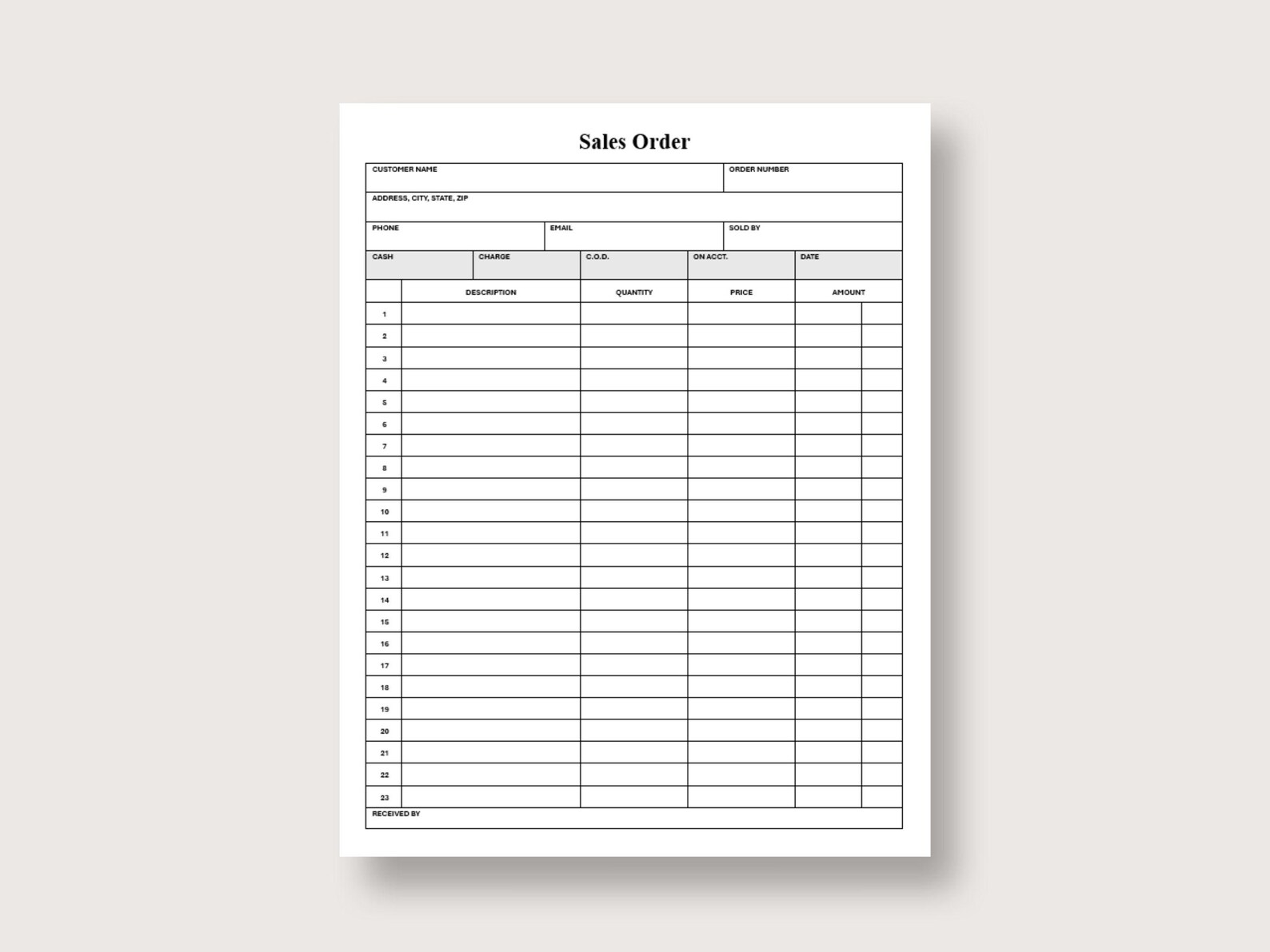 Sales Order Form, Customer Order Form, Product Sales Sheet, Order Form ...