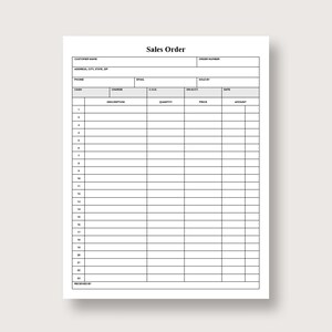 Sales Order Form, Customer Order Form, Product Sales Sheet, Order Form ...