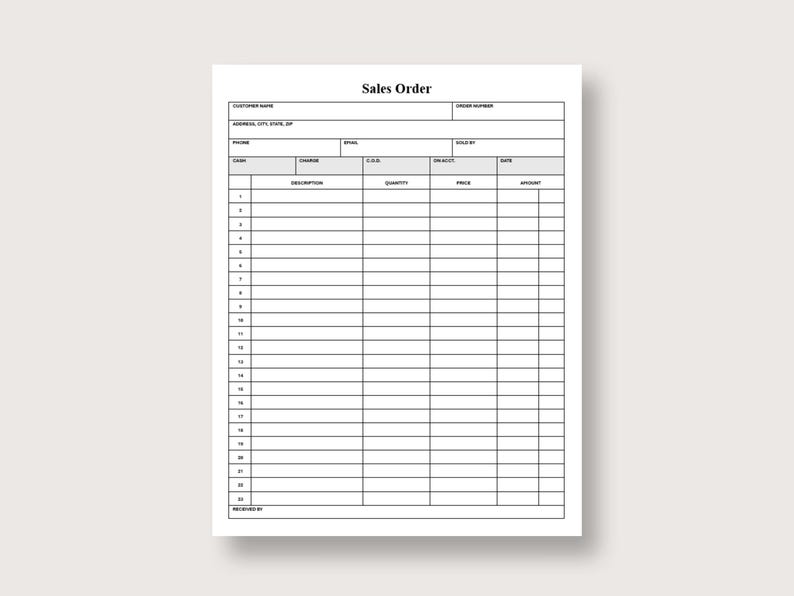 Sales Order Form, Customer Order Form, Product Sales Sheet, Order Form ...