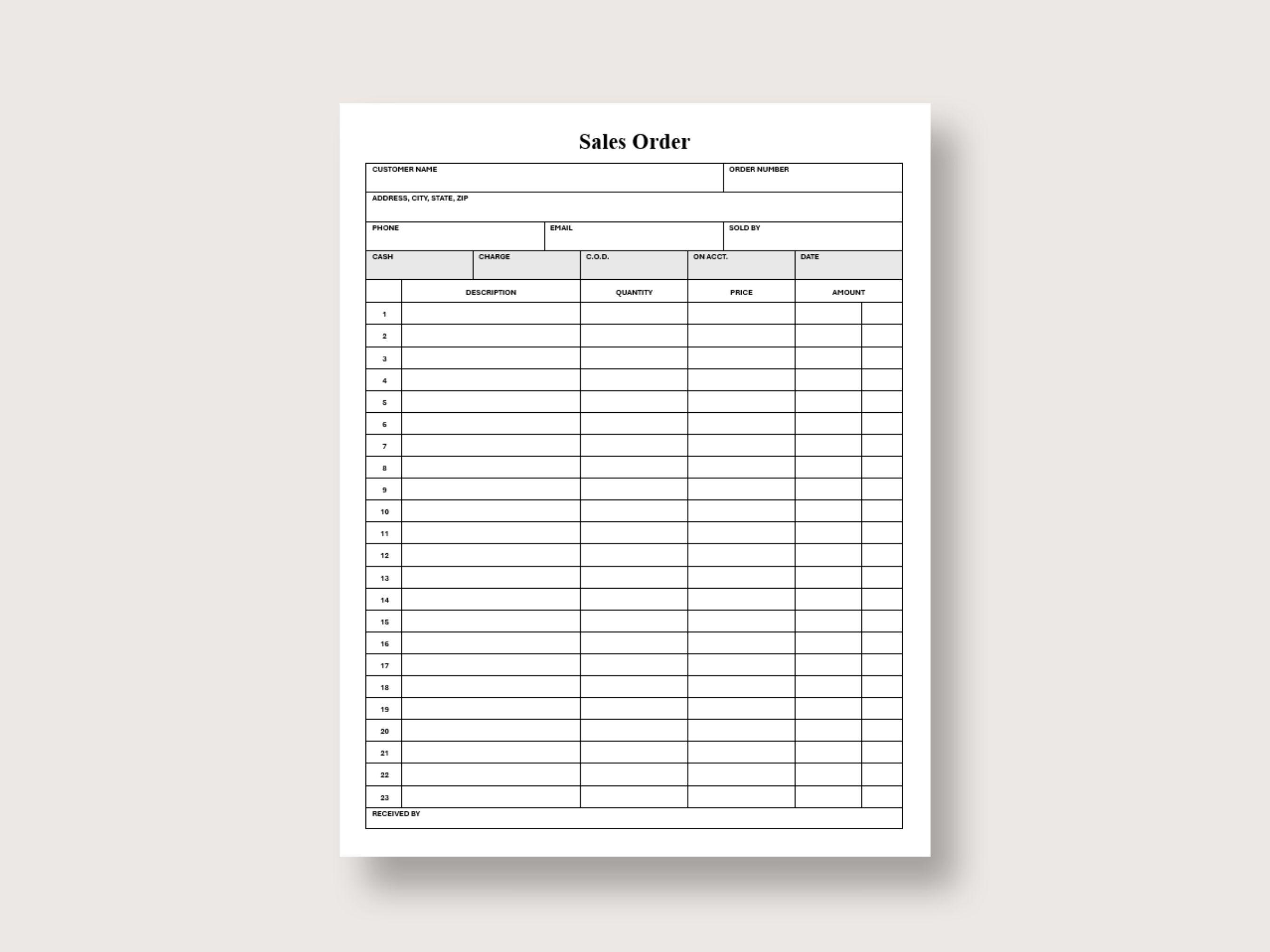 Sales Order Form, Customer Order Form, Product Sales Sheet, Order Form ...