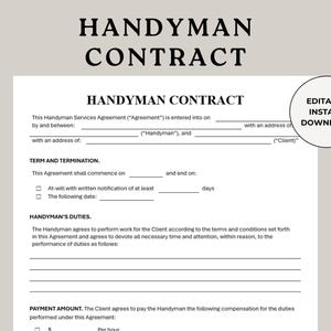 Handyman Contract Template: General Construction Agreement (digital Download) - Etsy