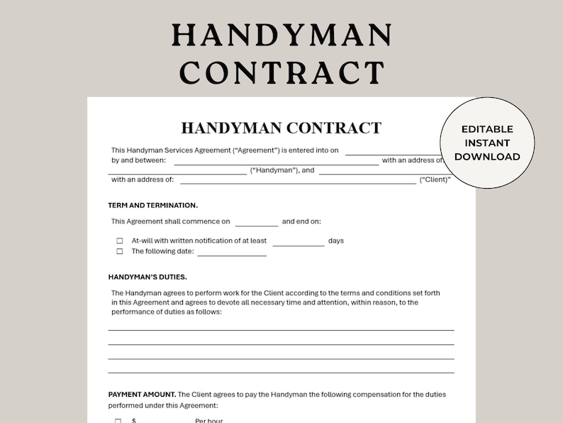 Handyman Contract Template: General Construction Agreement (digital ...
