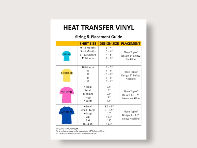 Heat Transfer Vinyl Sizing Guide, HTV Sizing Guide, Vinyl Sizing, T ...