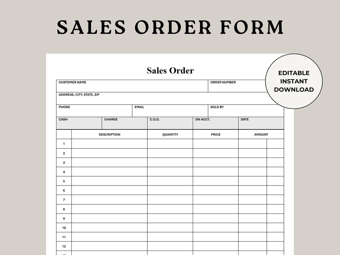 Sales Order Form, Customer Order Form, Product Sales Sheet, Order Form ...