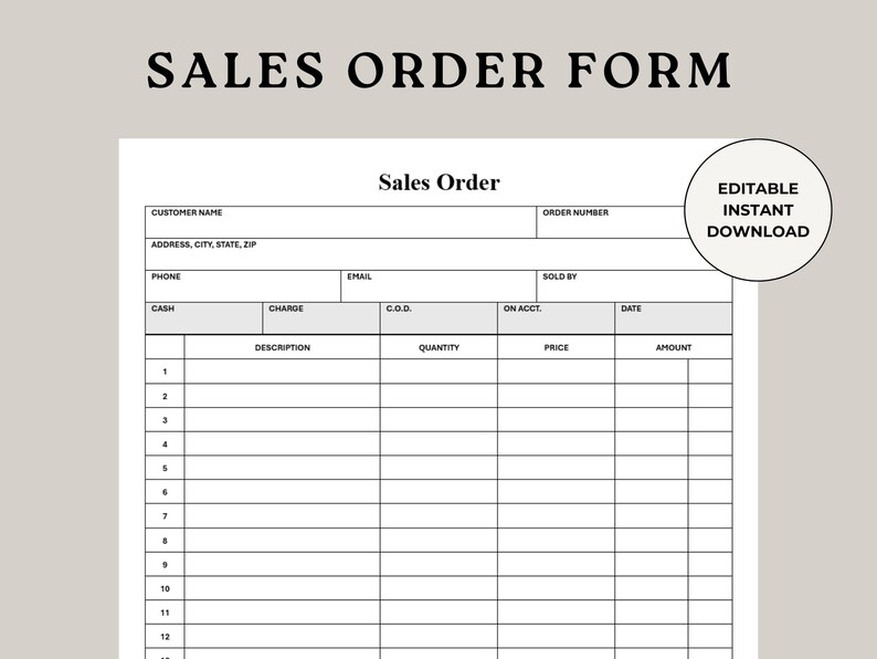 Sales Order Form, Customer Order Form, Product Sales Sheet, Order Form ...