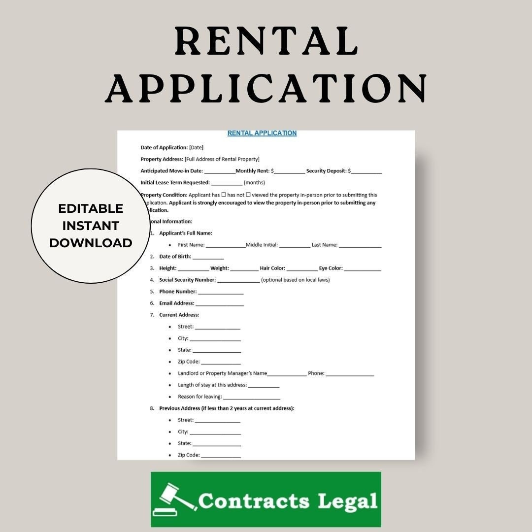 Rental Property Application Form, Rental Application, Residential Lease ...
