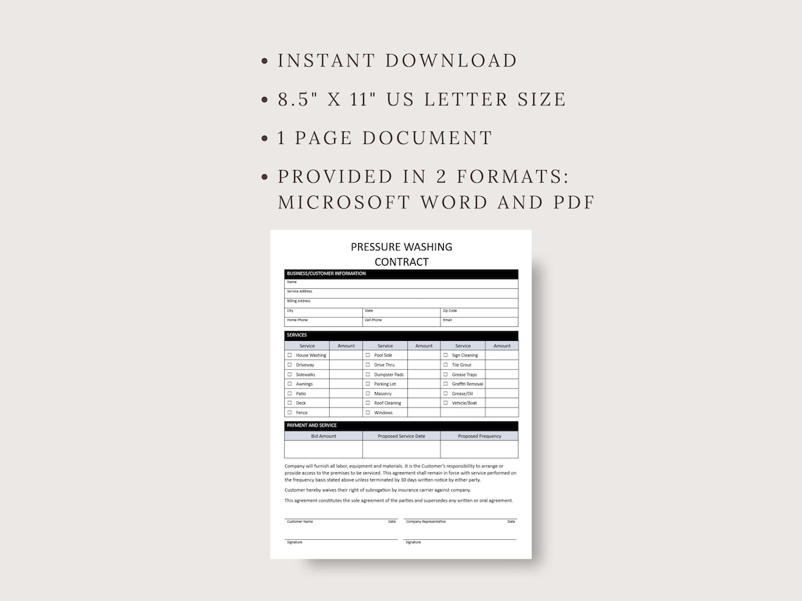 Power Washing Contract Template: Pressure Washing Business (digital ...