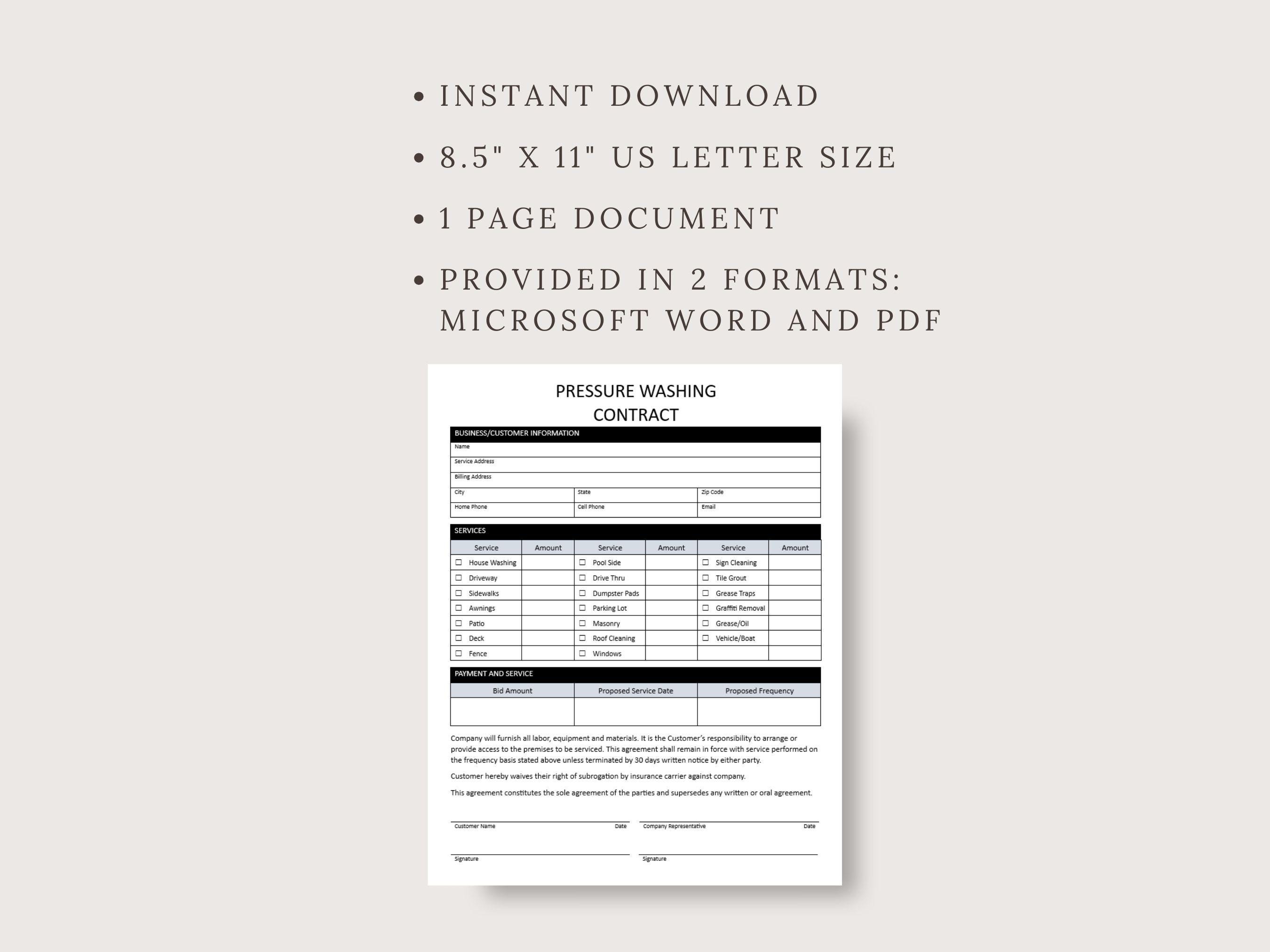 Power Washing Contract Template: Pressure Washing Business (digital ...
