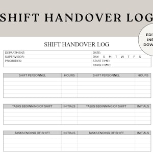 Shift Handover Log, End of Shift Form, End of Shift Log, Shift End Log ...