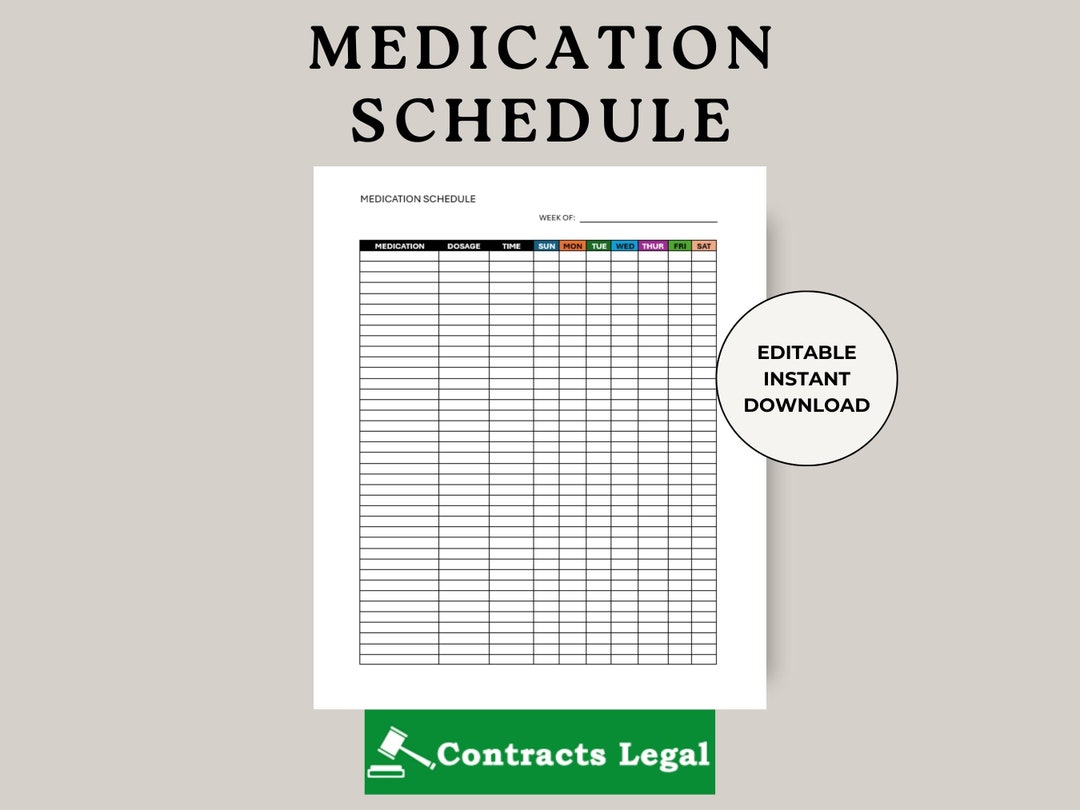 Medication Schedule, Medication List, Drug List, Prescription List ...
