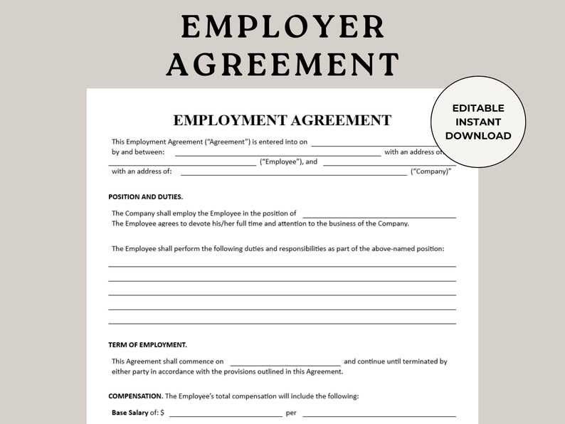 Employer Agreement, New Hire Checklist, Human Resources Form ...