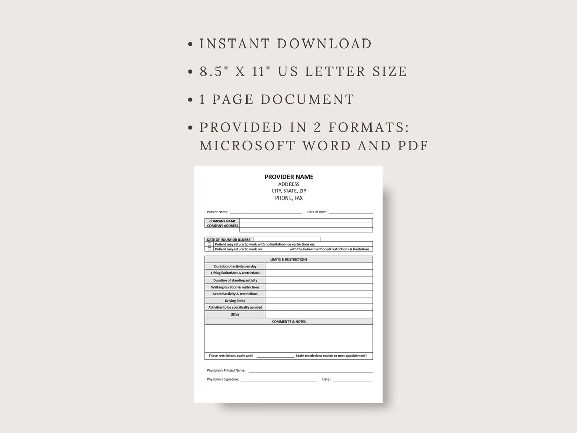 Return to Work Note, Excuse Letter, Doctor Excuse, Work Excuse, Excuse ...