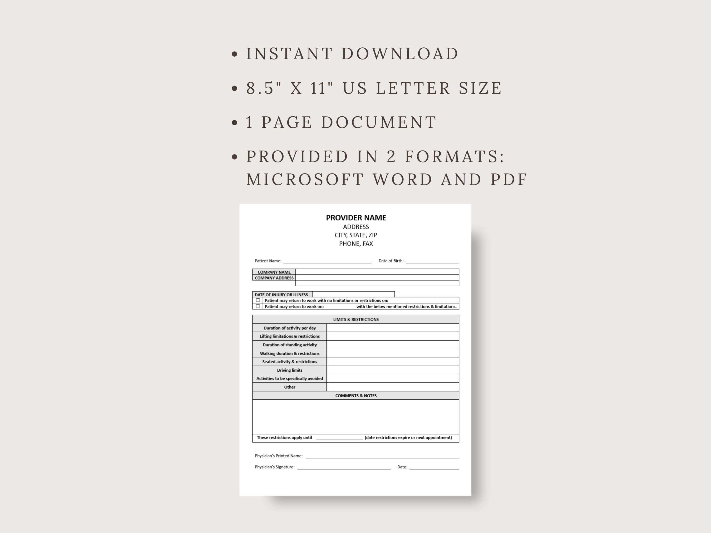 Return to Work Note, Excuse Letter, Doctor Excuse, Work Excuse, Excuse ...